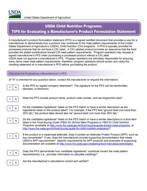 USDA Tips for Product Formulation Statement Templates | My Food Program