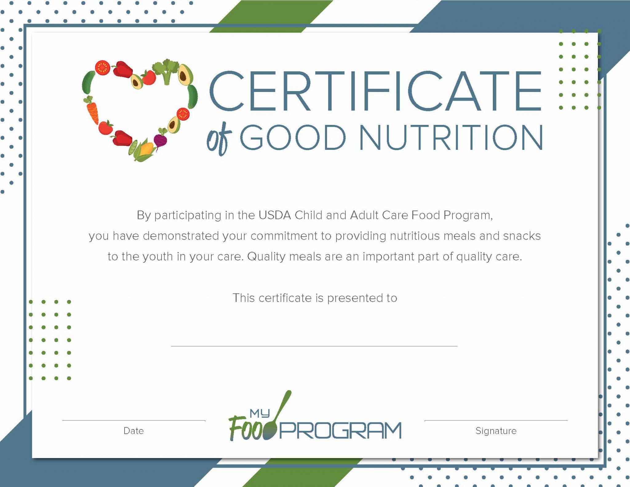 CACFP Week Certificate of Good Nutrition | My Food Program | My Food ...
