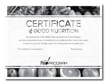 CACFP Week Certificate of Good Nutrition | My Food Program | My Food ...