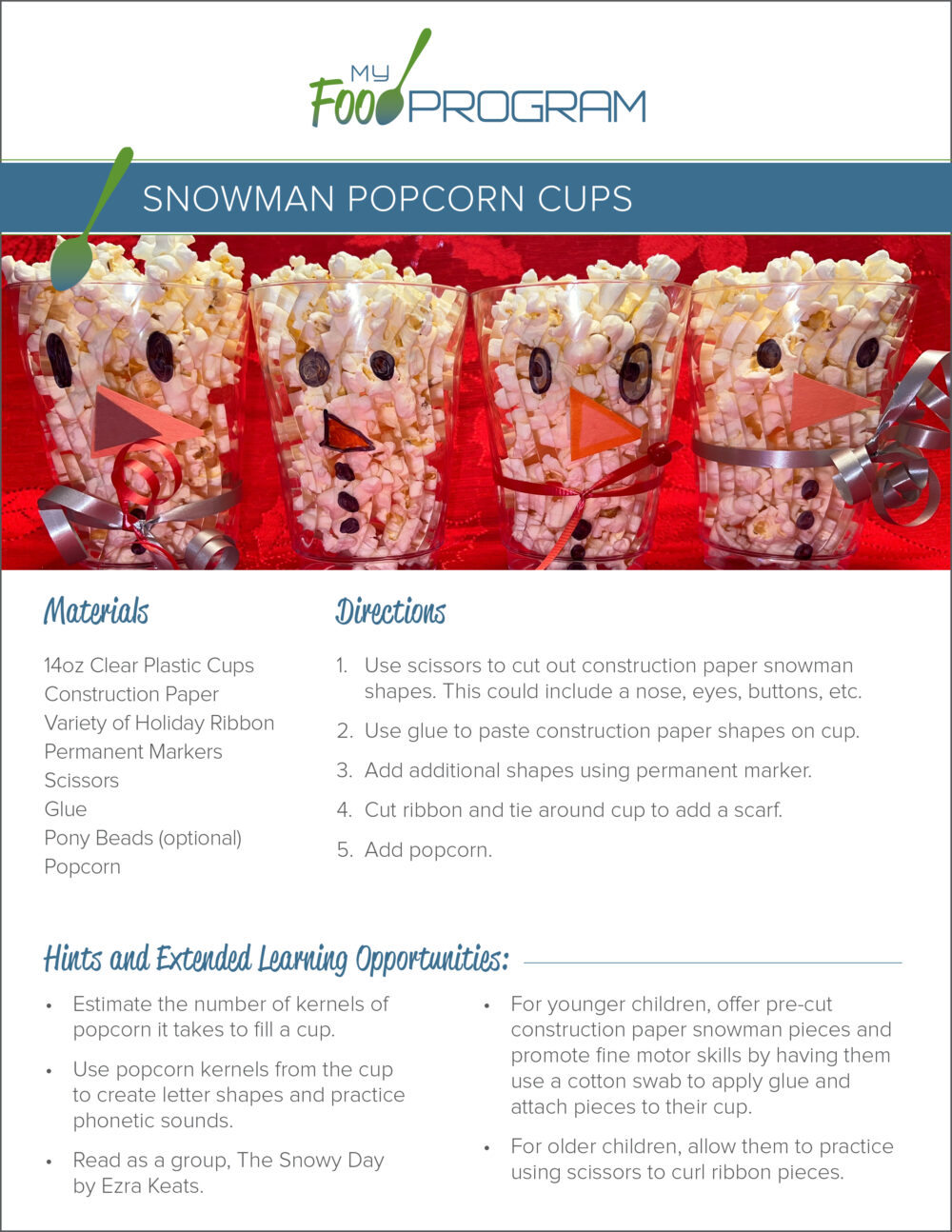 Snowman Popcorn Cups | My Food Program