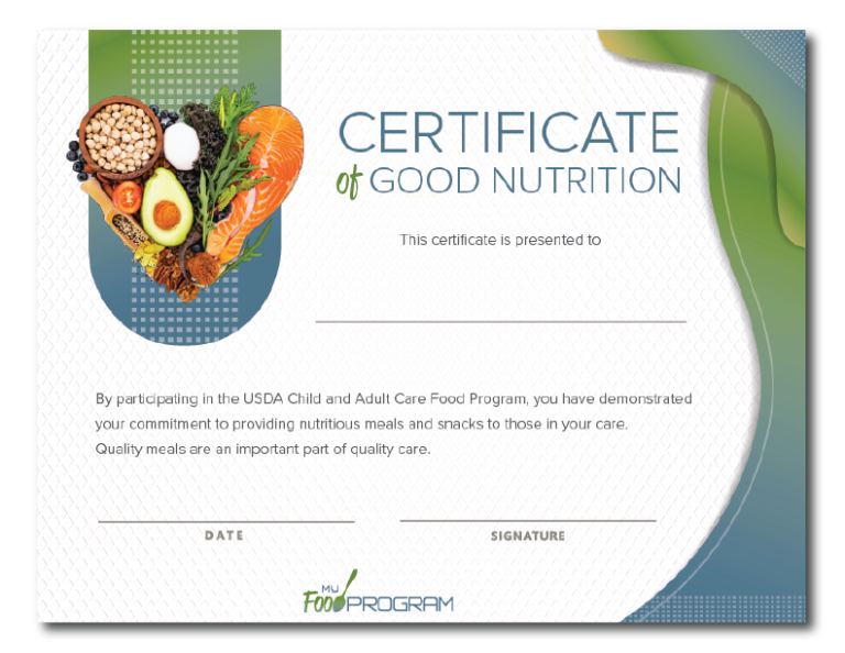 CACFP Week Certificate of Good Nutrition | My Food Program