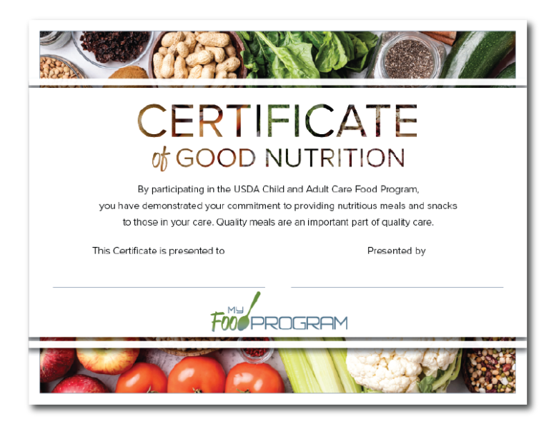 CACFP Week Certificate of Good Nutrition | My Food Program