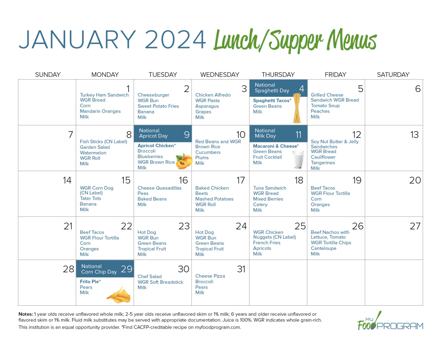 January 2024 Menus & Recipes | My Food Program