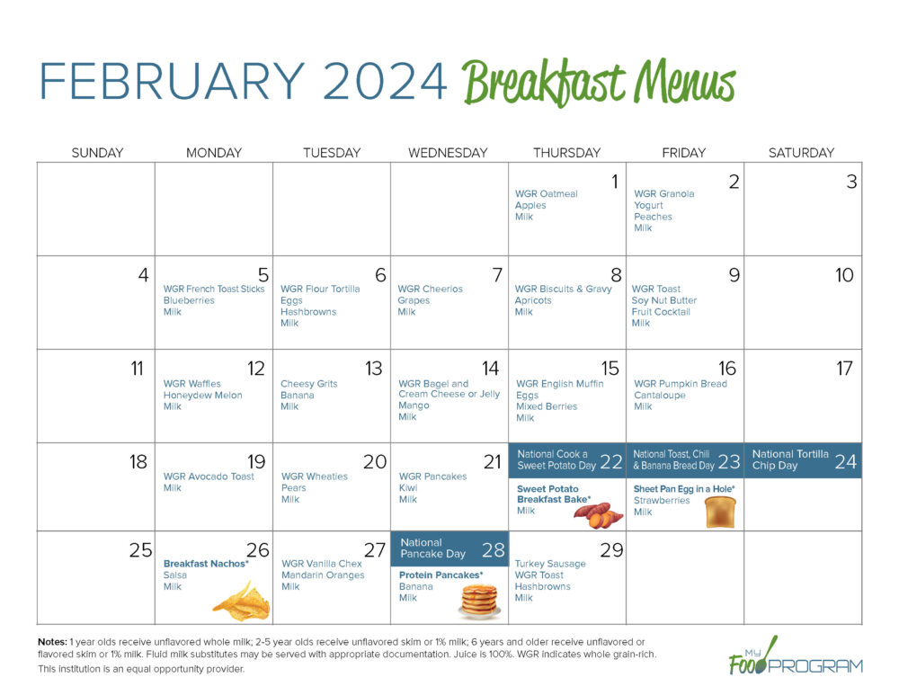 February 2024 Menus & Recipes | My Food Program