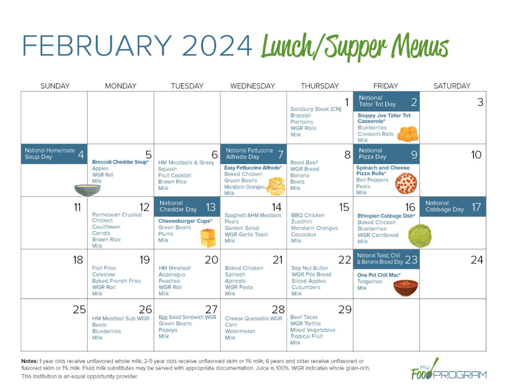 February 2024 Menus & Recipes | My Food Program