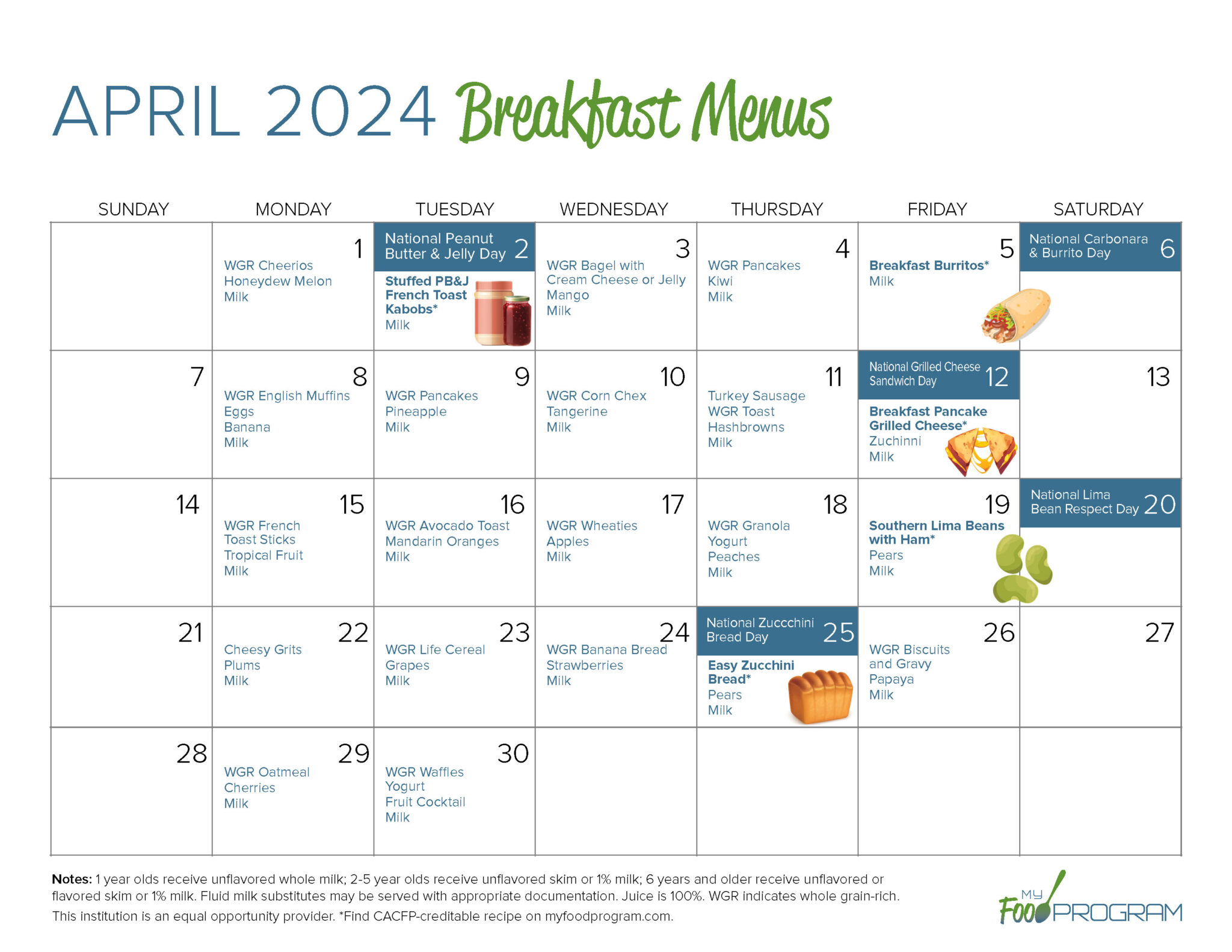 April 2024 Menus & Recipes | My Food Program