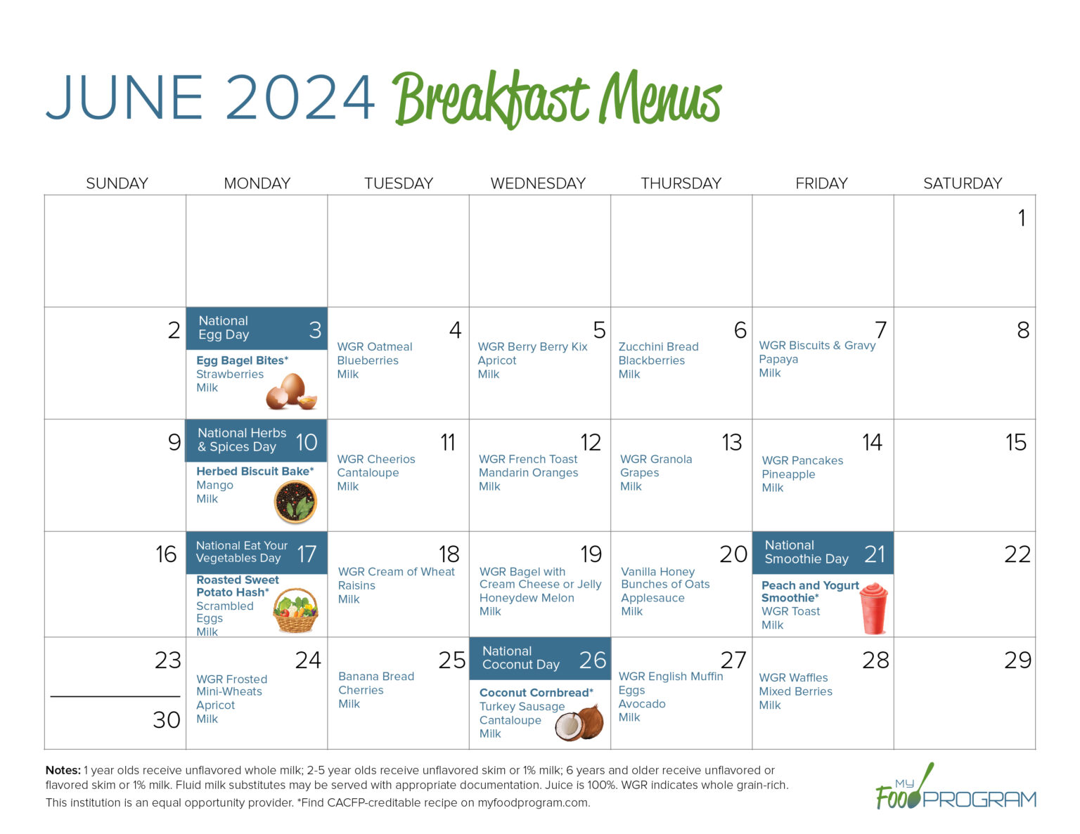 June 2024 Menus & Recipes | My Food Program