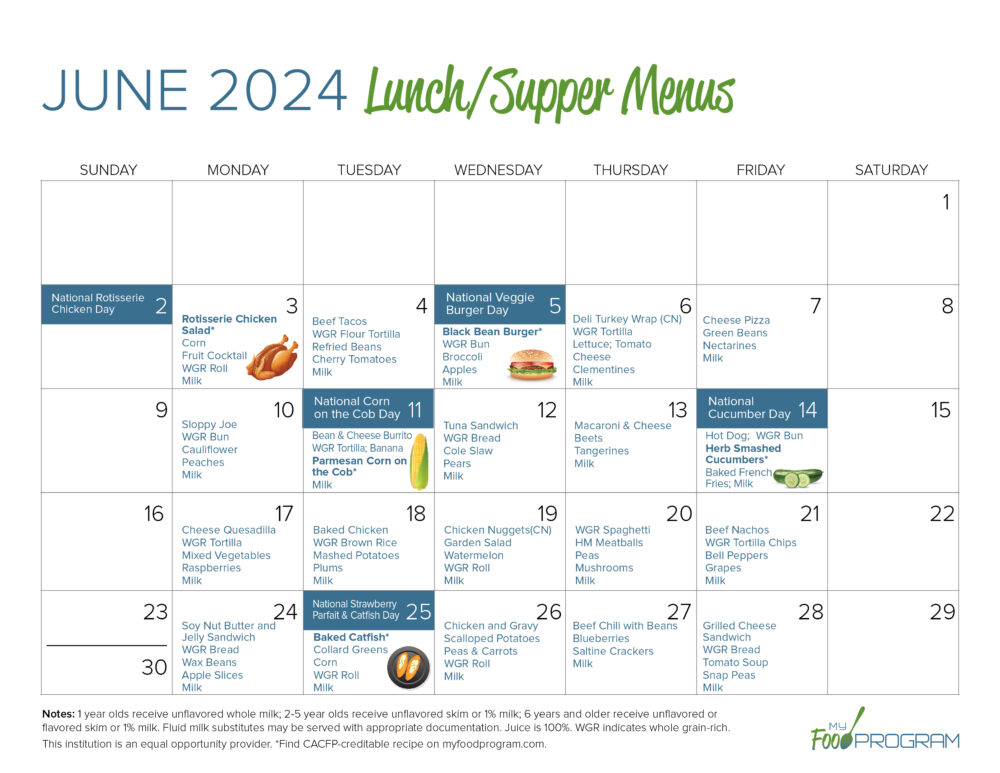 June 2024 Menus & Recipes | My Food Program