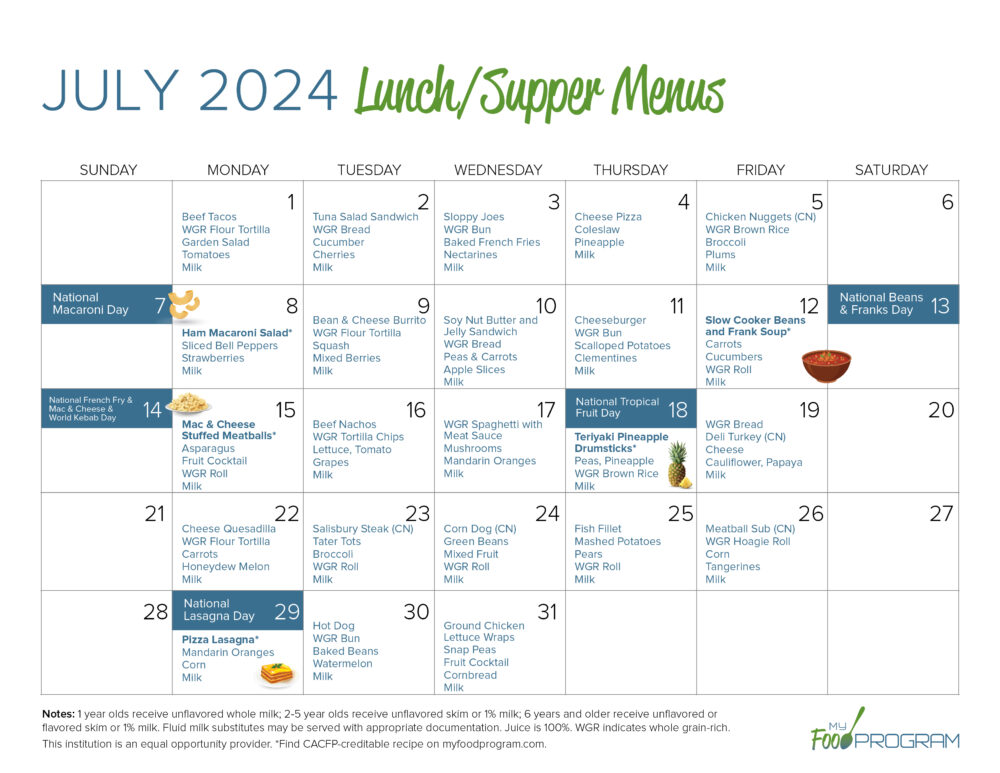 July 2024 Menus & Recipes | My Food Program