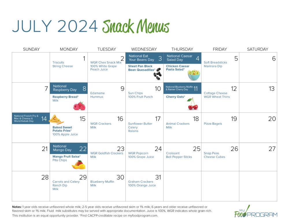 July 2024 Menus & Recipes | My Food Program