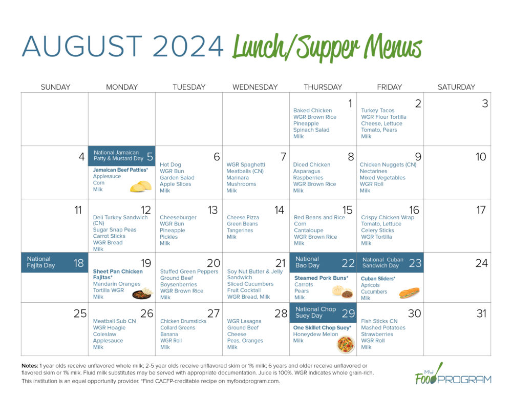 August 2024 Menus & Recipes | My Food Program