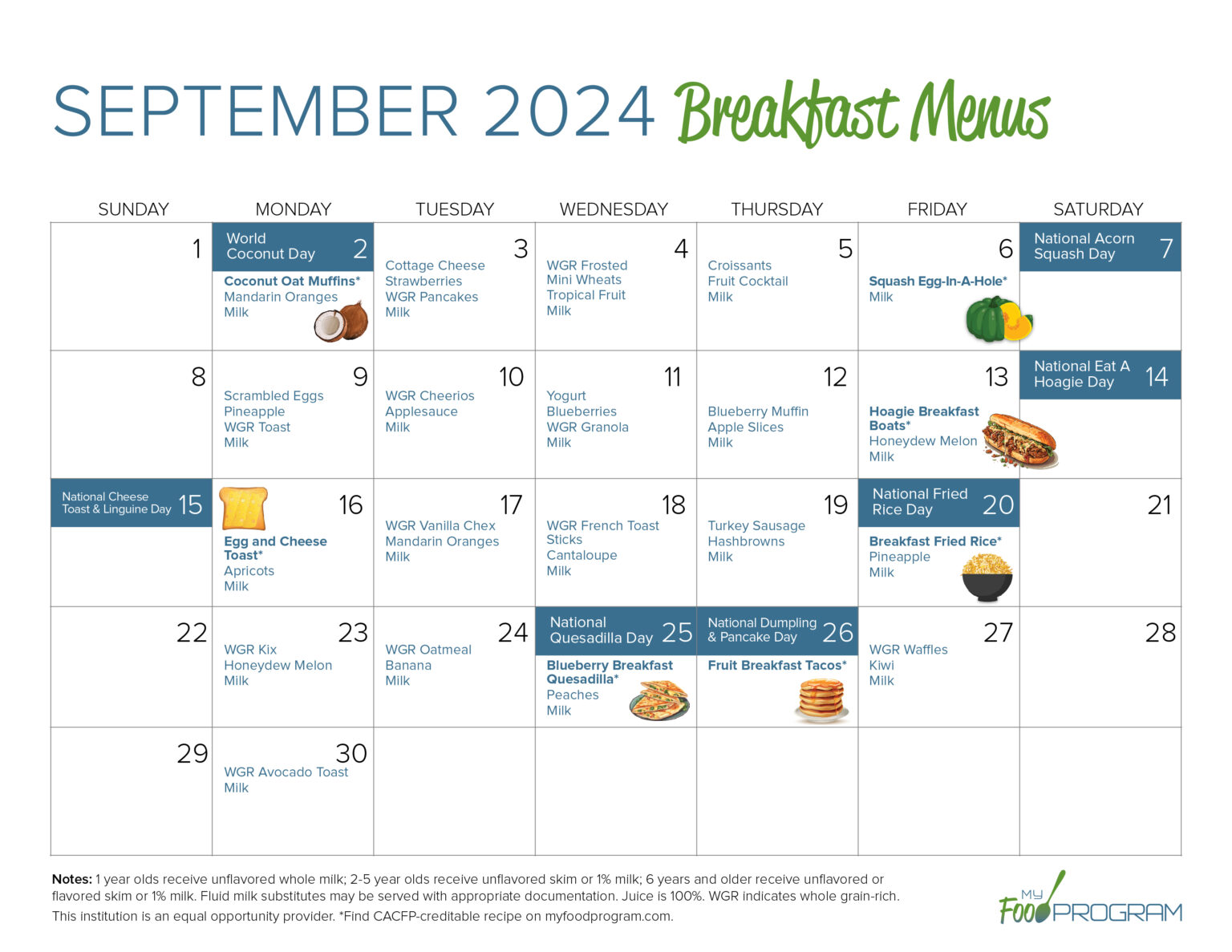 September 2024 Menus & Recipes | My Food Program