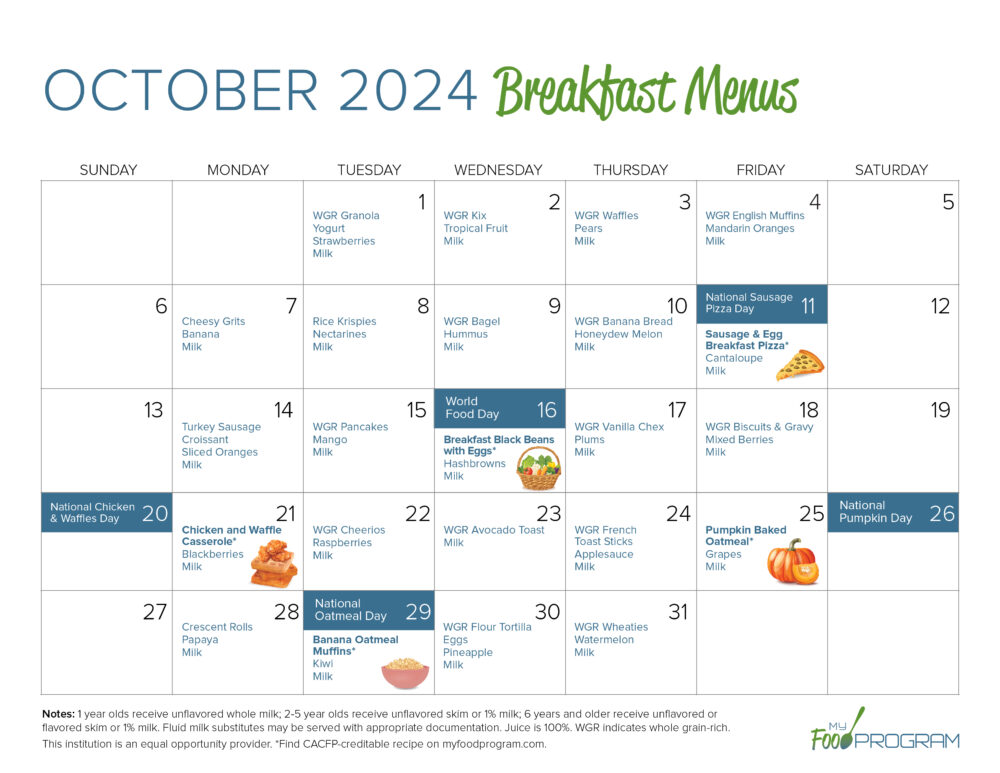 October 2024 Menus & Recipes | My Food Program
