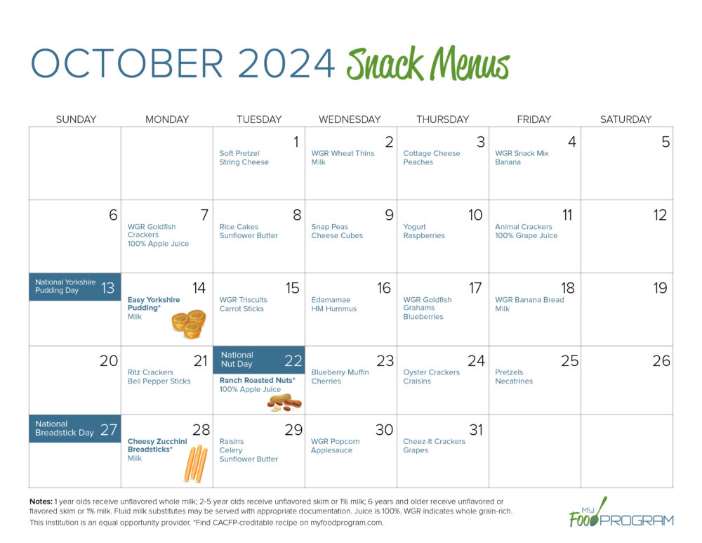 October 2024 Menus & Recipes | My Food Program