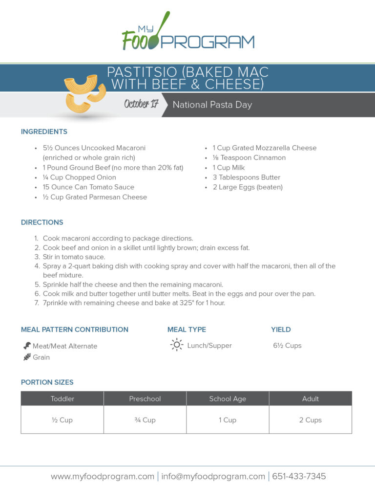 October 2024 Menus & Recipes | My Food Program