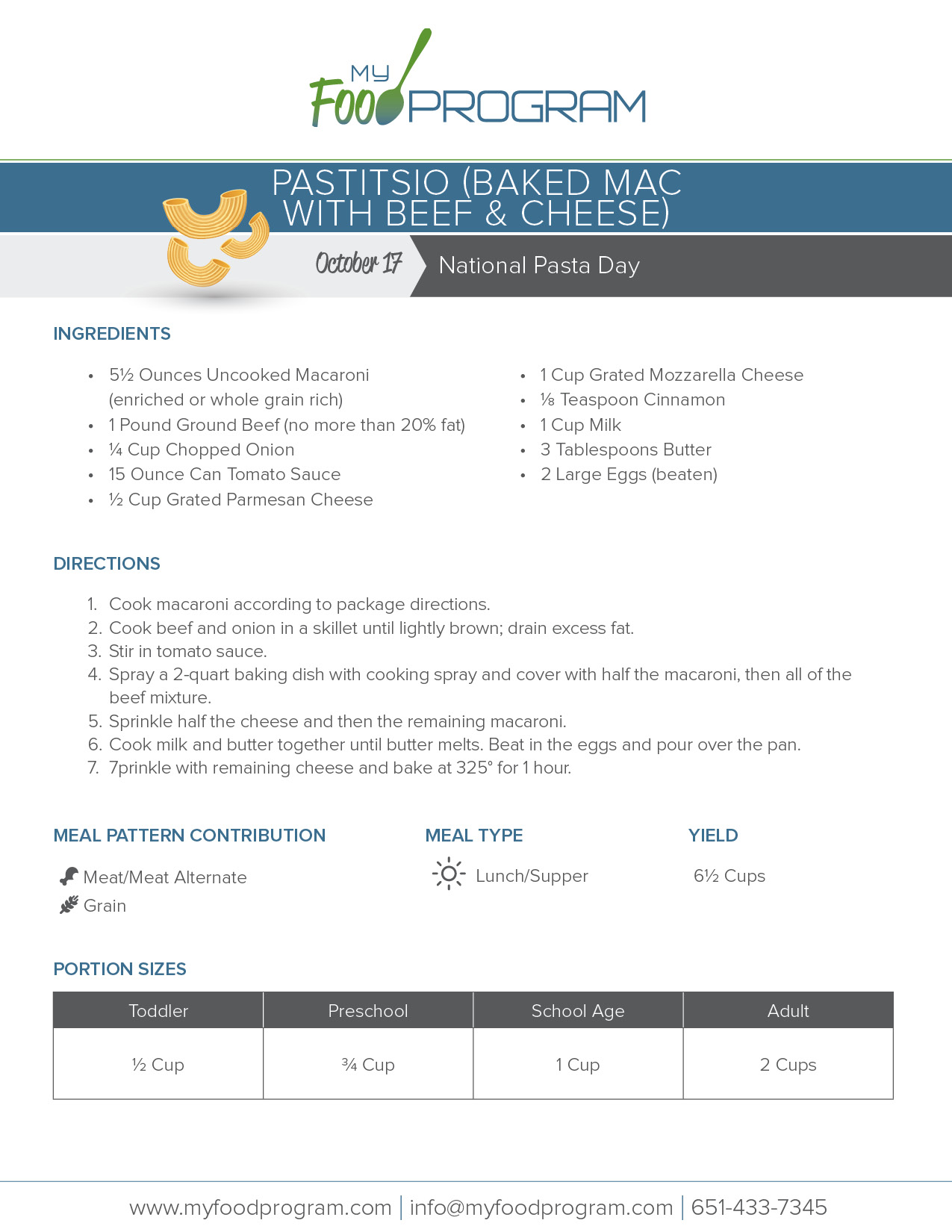 October 2024 Menus & Recipes | My Food Program