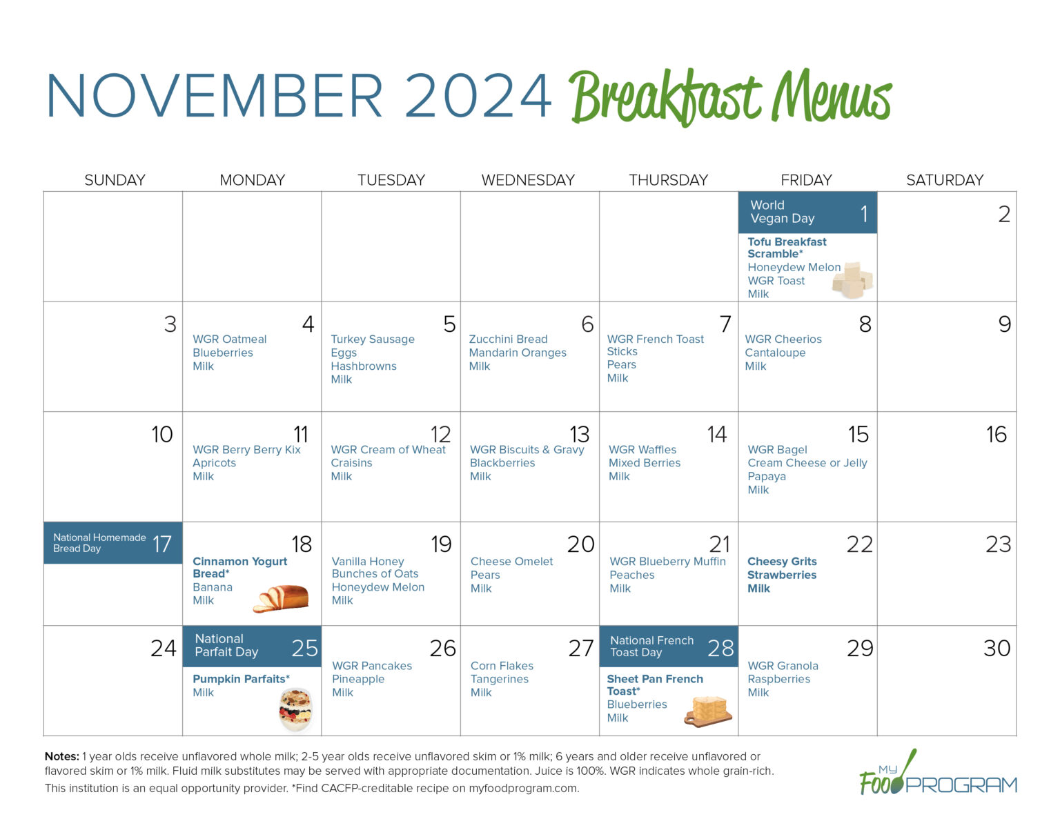 November 2024 Menus & Recipes | My Food Program