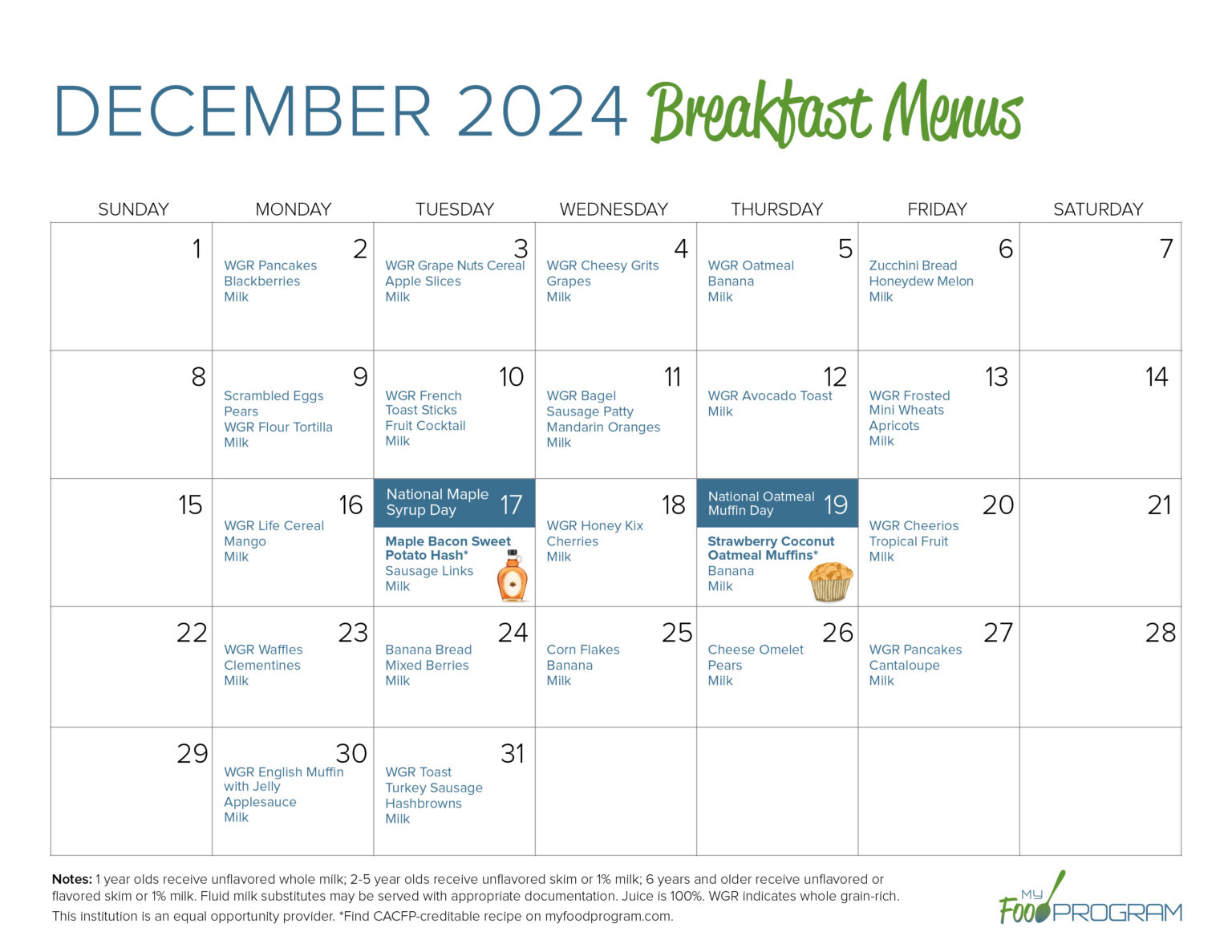 December 2024 Menus & Recipes | My Food Program