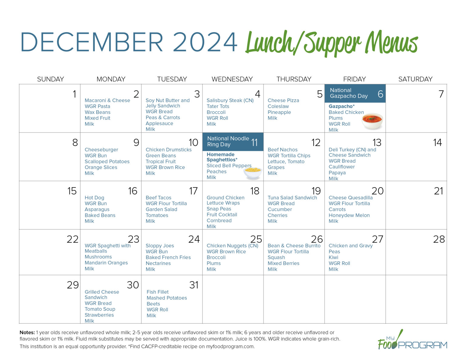 December 2024 Menus & Recipes | My Food Program