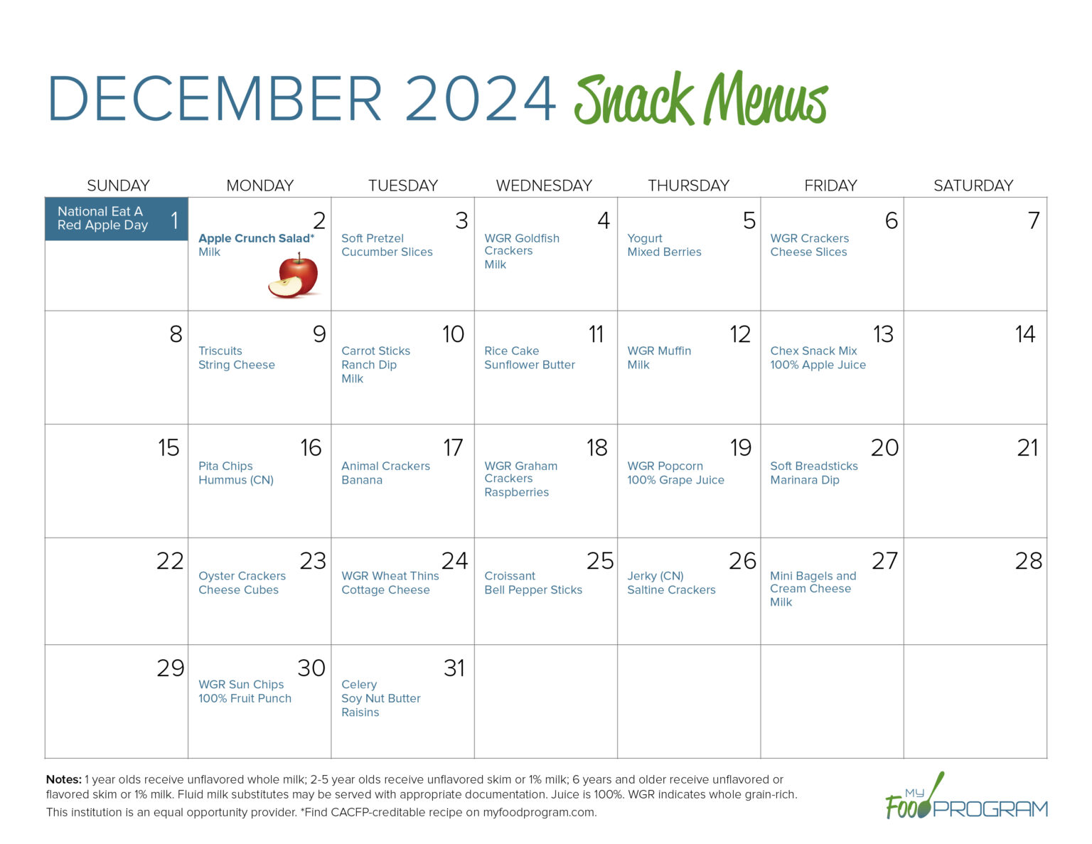 December 2024 Menus & Recipes | My Food Program