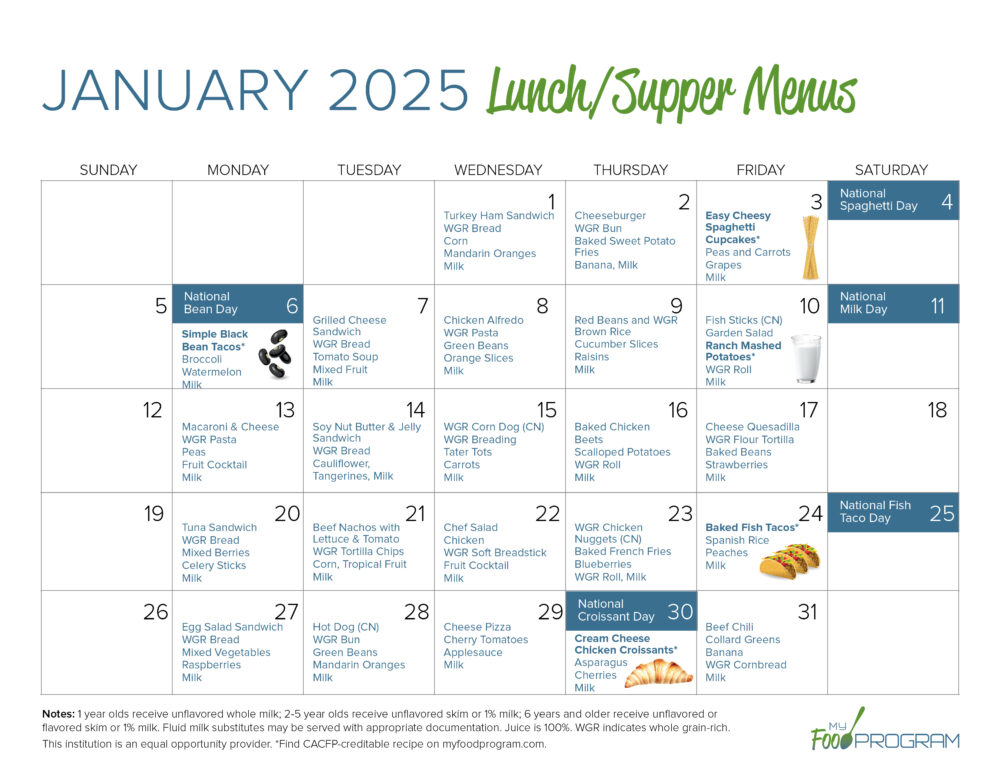 January 2025 Menus & Recipes | My Food Program