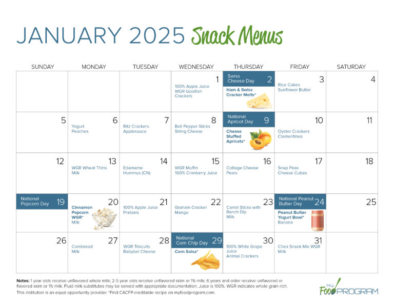 January 2025 Menus & Recipes | My Food Program