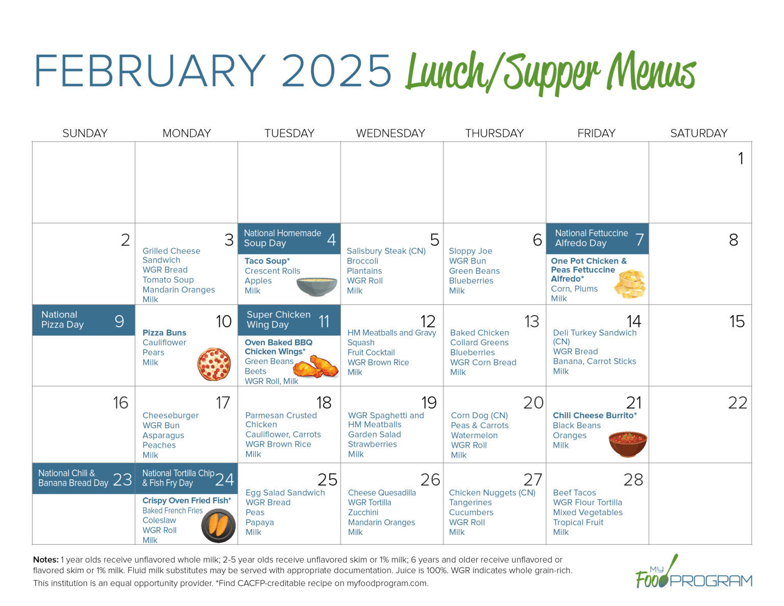 February 2025 Menus & Recipes | My Food Program