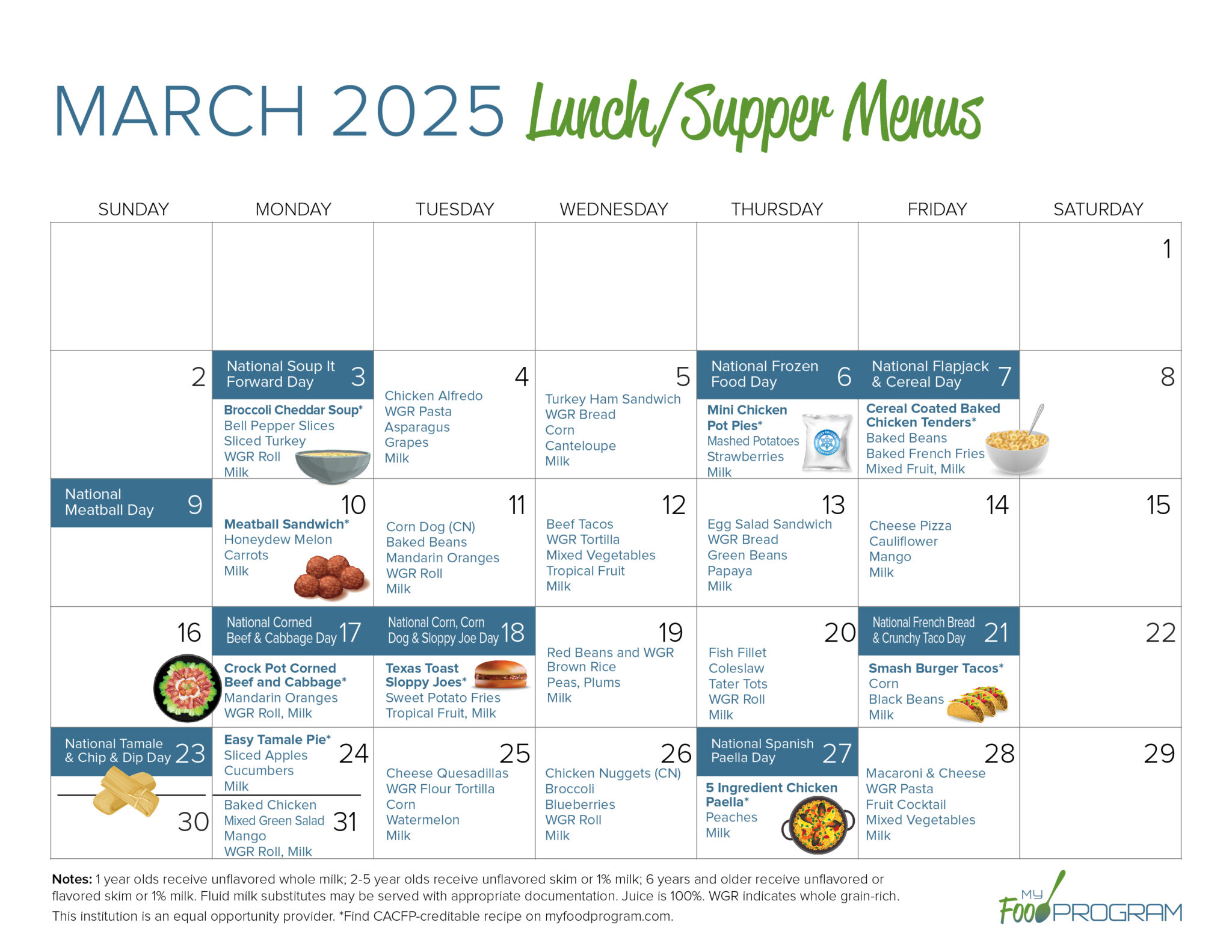 March 2025 Menus & Recipes | My Food Program