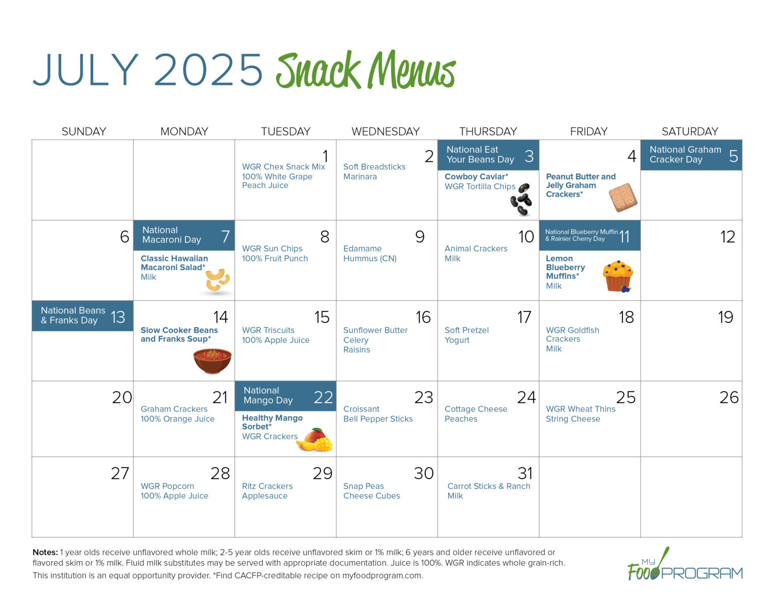 July 2025 Menus & Recipes | My Food Program