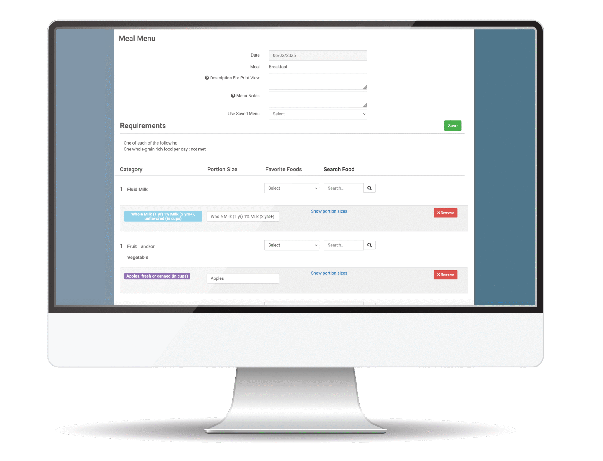 Menu Entry Screen Makeover | My Food Program