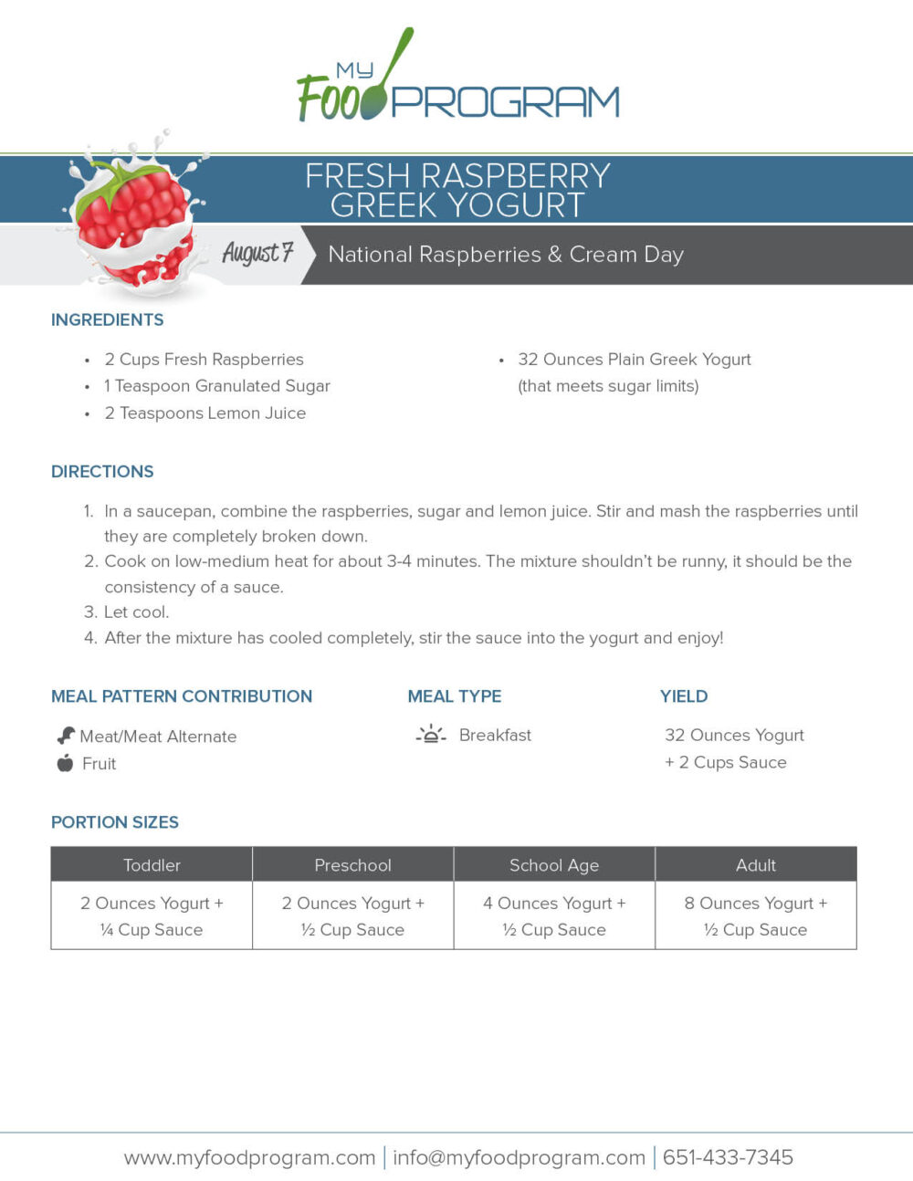 August 2025 Menus & Recipes | My Food Program