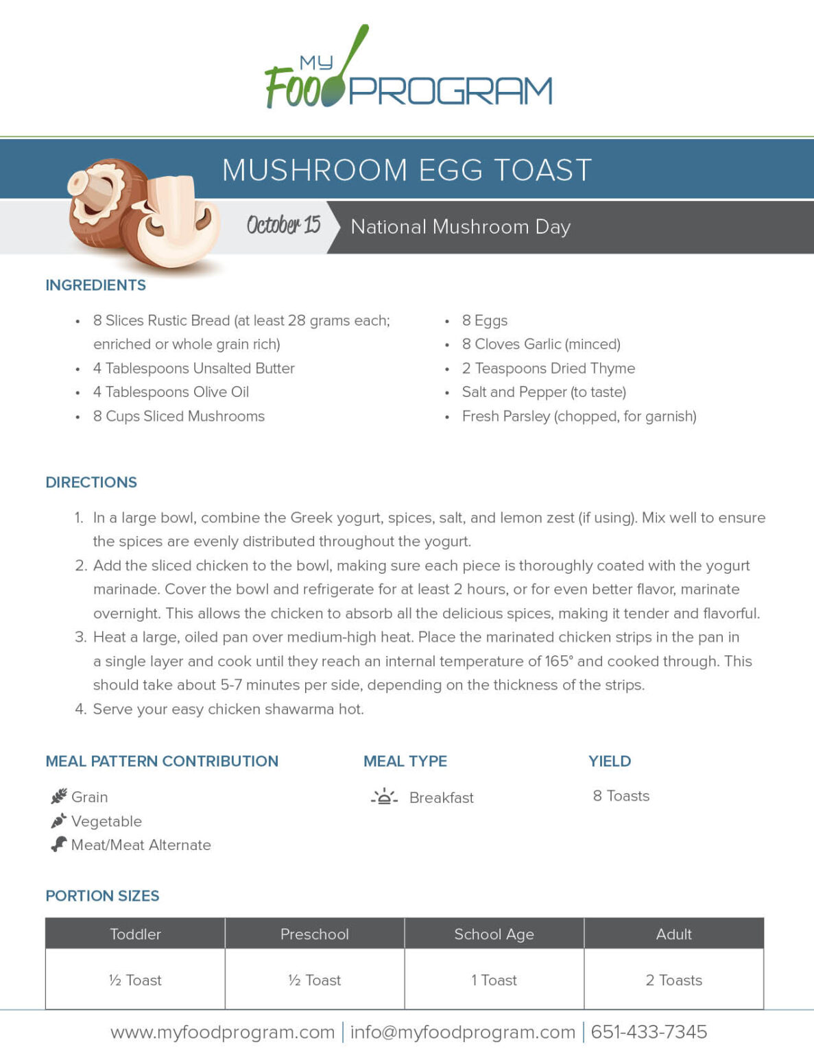 October 2025 Menus & Recipes | My Food Program
