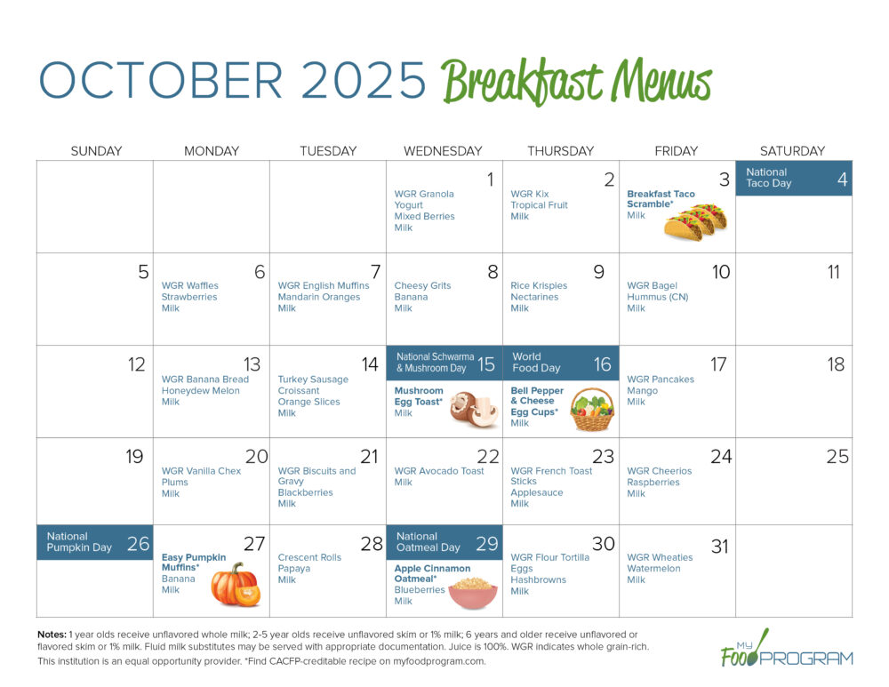 October 2025 Menus & Recipes | My Food Program