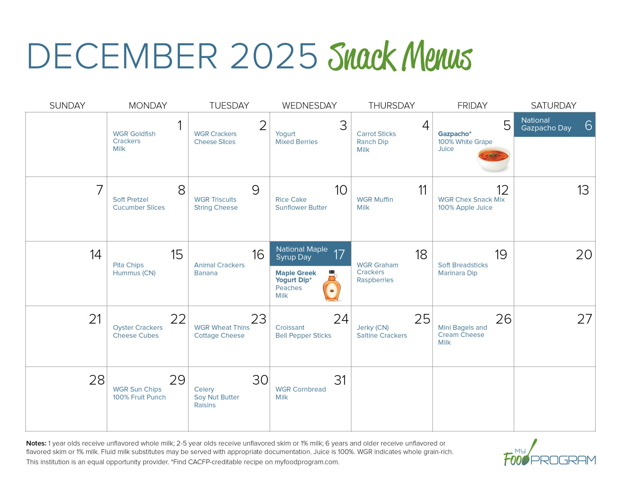 December 2025 Menus & Recipes | My Food Program