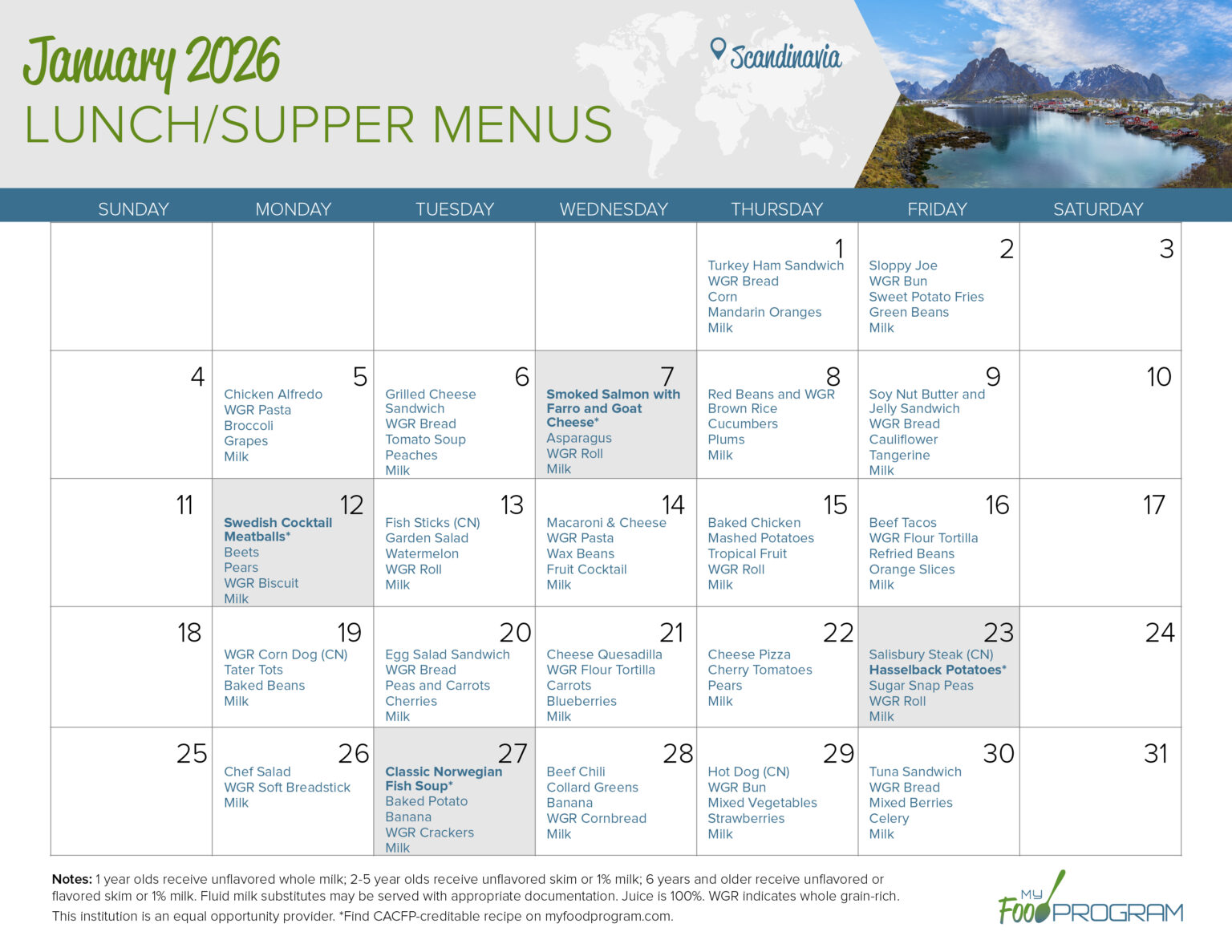 January 2026 Menus & Recipes | My Food Program