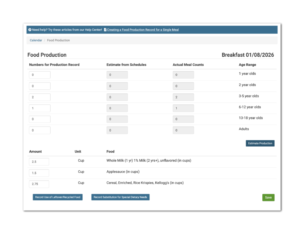 Software Screenshots & Sample Reports | My Food Program