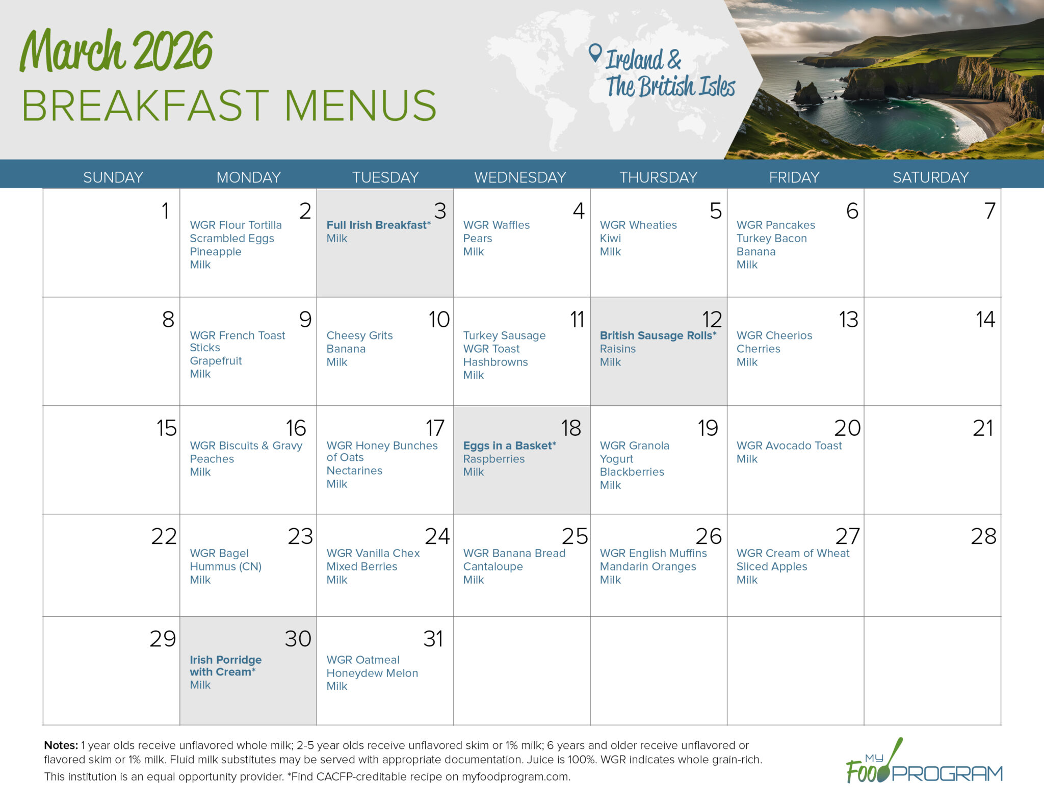 March 2026 Menus & Recipes | My Food Program